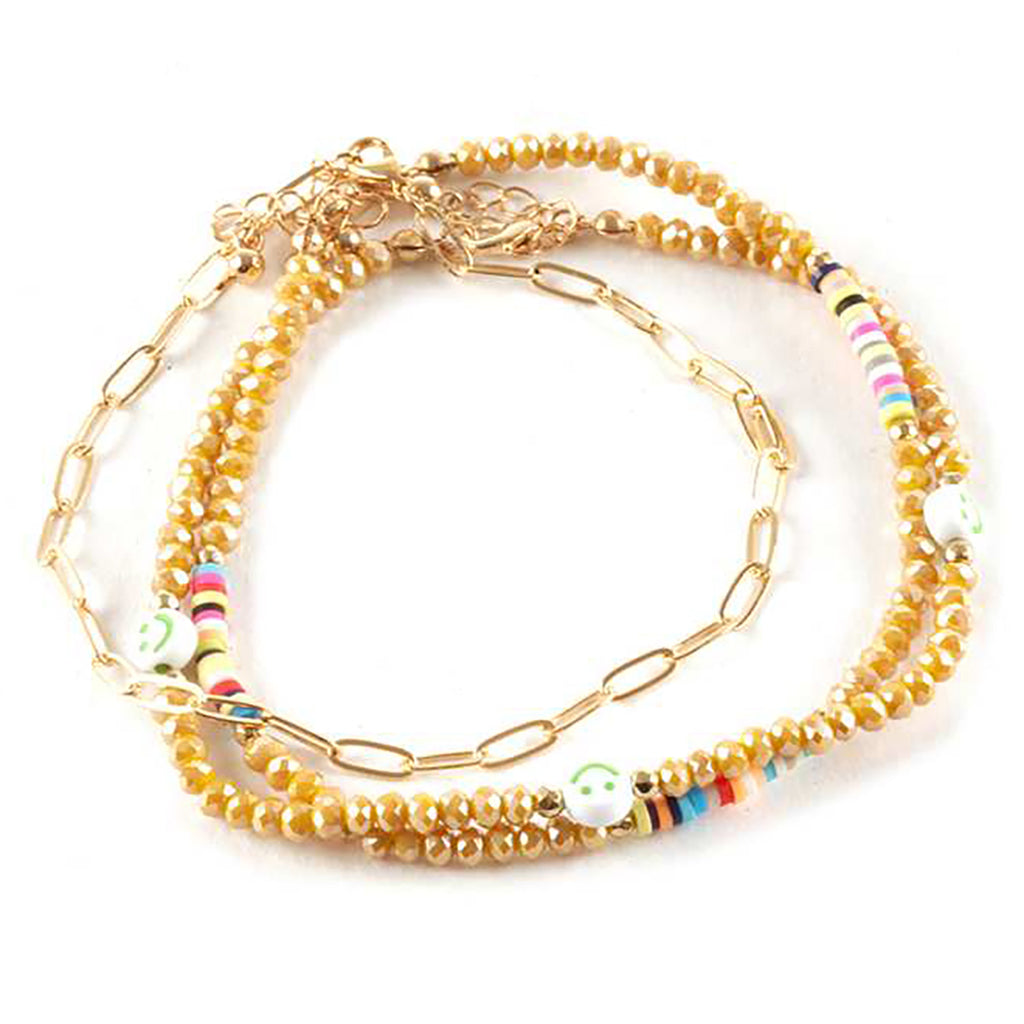 Whimsical Anklet Set Of 3 Colorful Fimo Rings Faceted Crystal Beads Ob ...