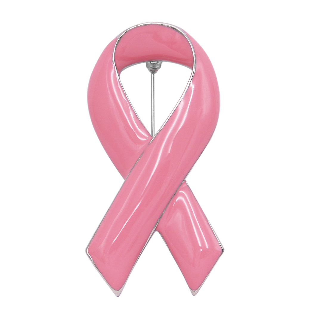 Pink Ribbon Breast Cancer Survivor Pink Enamel Brooch Pin Silver tone