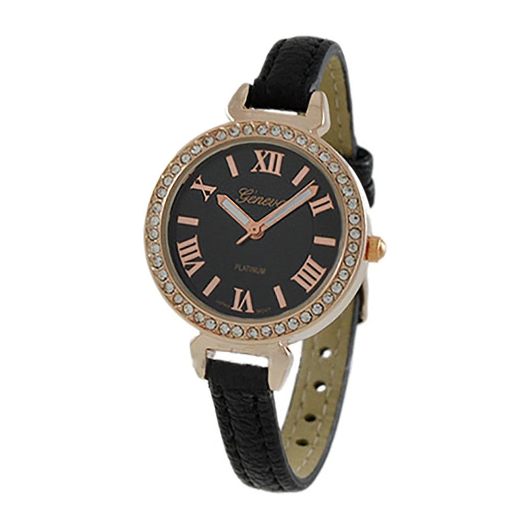 Round Rhinestone and Roman Numeral Geneva Fashion Watch – Rosemarie ...