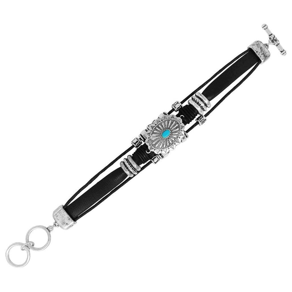 Vegan Leather Western Style Concho Toggle Clasp Bracelet, 8"-8.5 ...