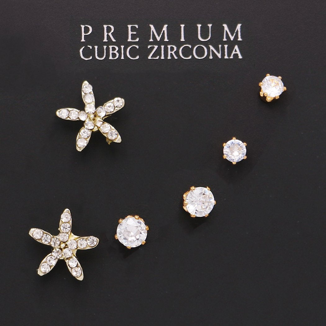 Set of 3 Pairs Petite Hypoallergenic CZ Stud Earring Gift Set Starfis Rosemarie Collections
