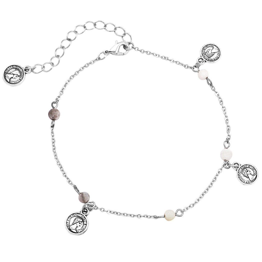 Natural Stone Bead and Disc Coin Charm Ankle Chain Bracelet Anklet